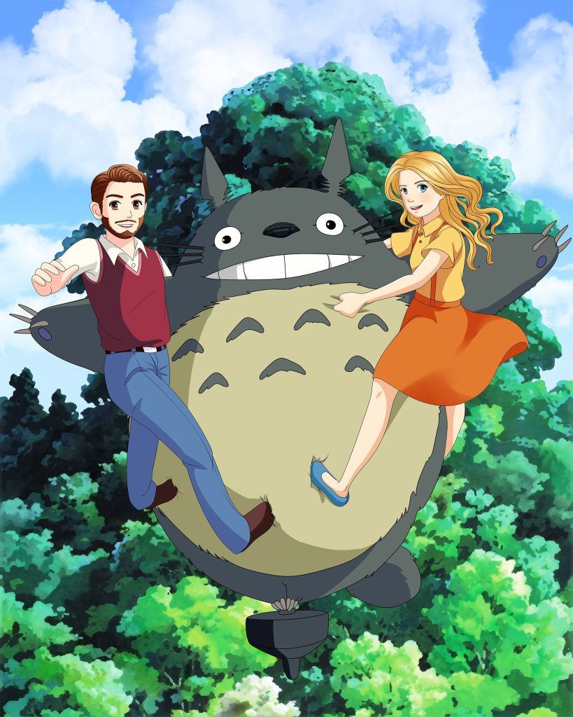 Totoro & Couple Flying Personalized Studio Ghibli Poster